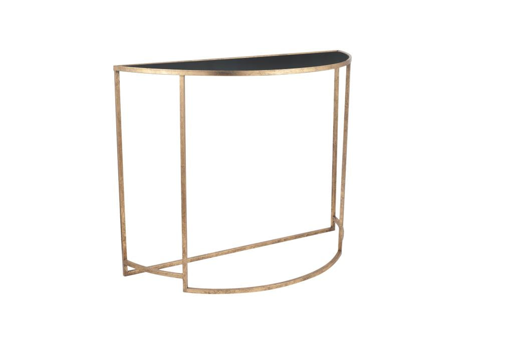 Veneziano Antique Gold Metal and Black Glass Half Moon Console Table ...