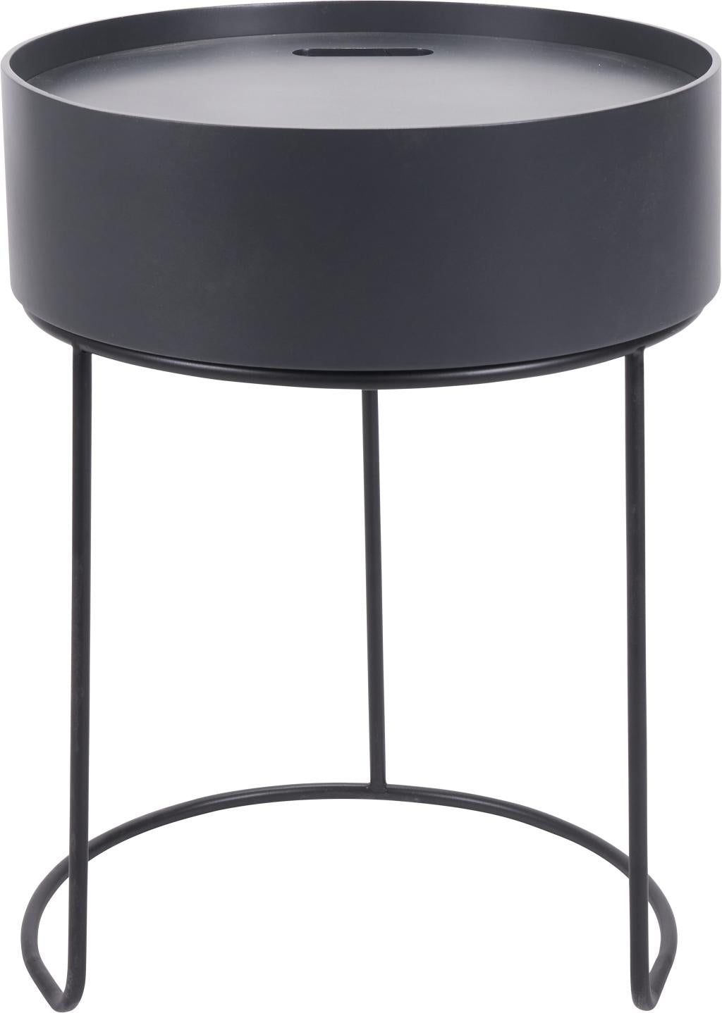 Hugo Dark Grey Wood Veneer and Black Metal Storage Table – Modern ...