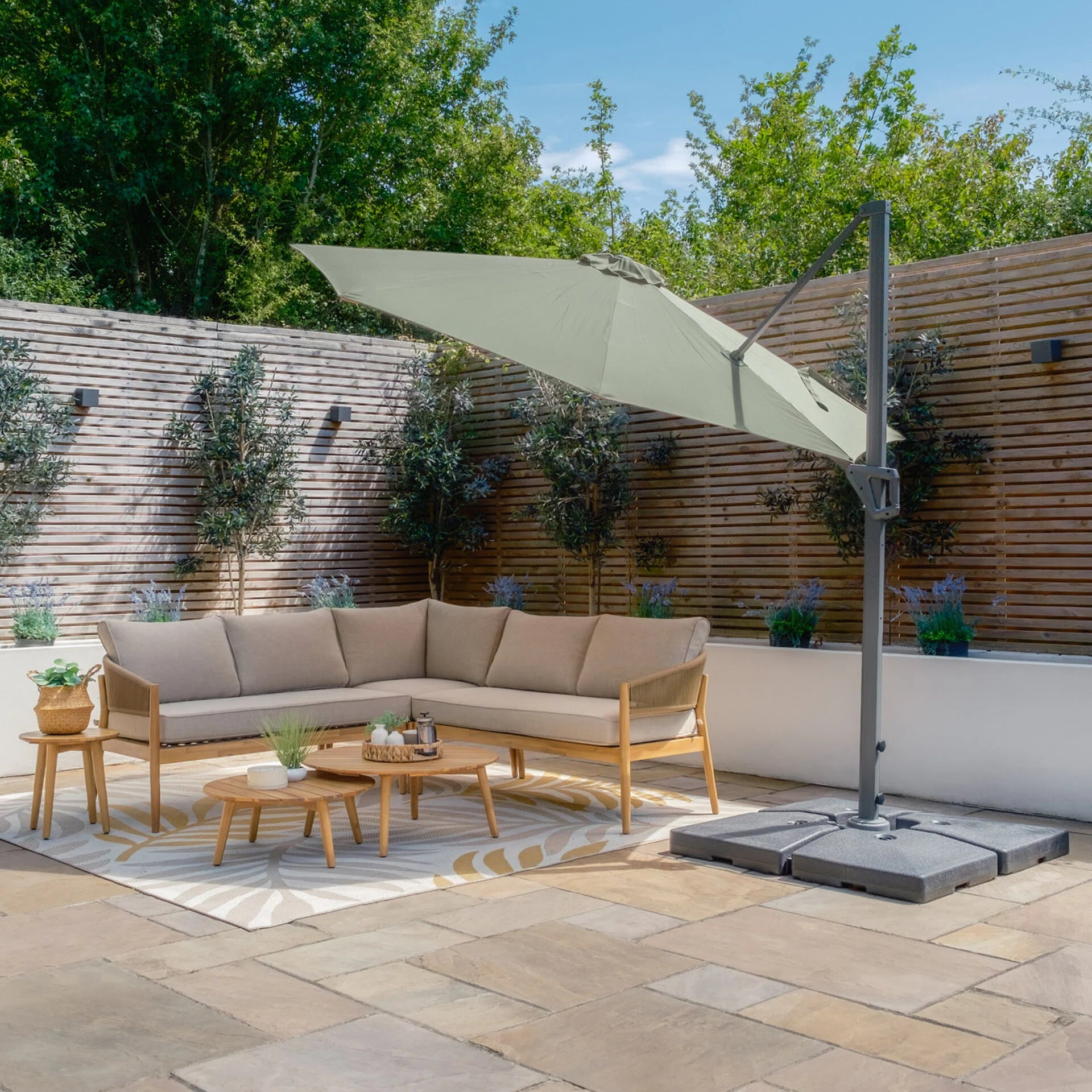 Helios 3m Round Rotating Cantilever Parasol with Base - Oil Green ...