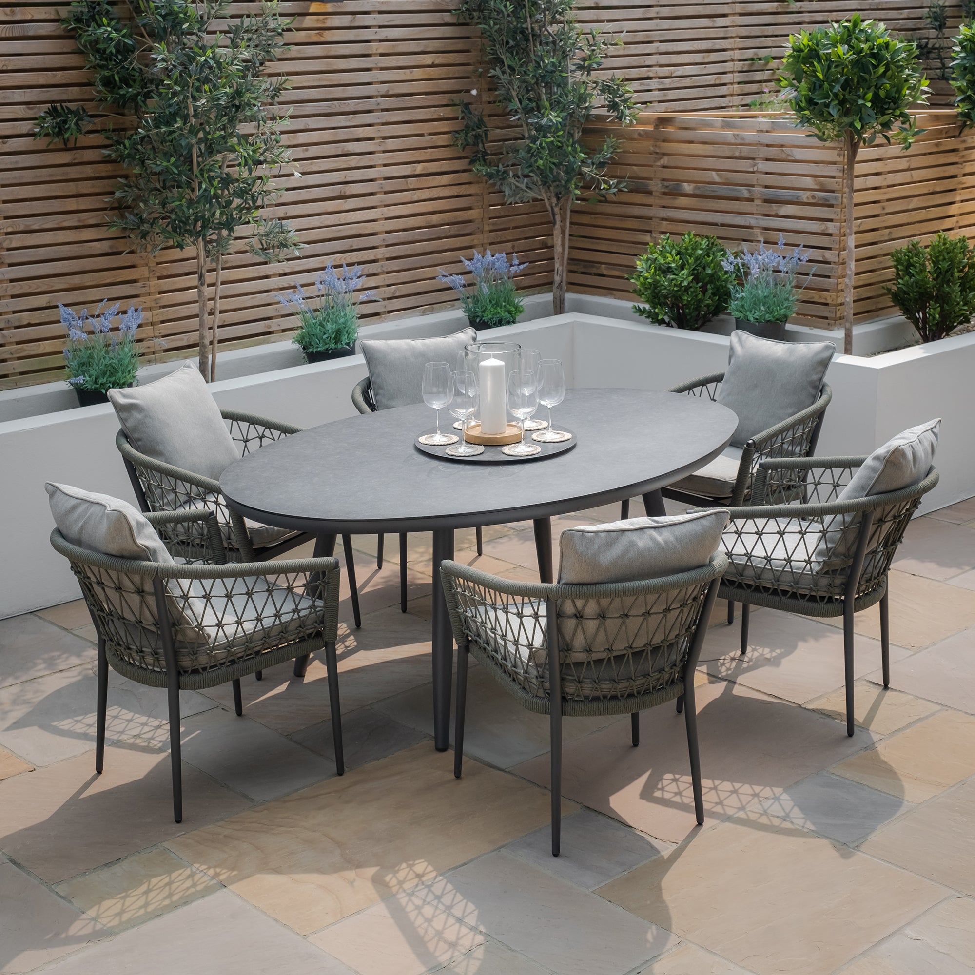 Maze - Monaco Rope Weave 6 Seat Oval Dining Set with Lazy Susan - Cool ...