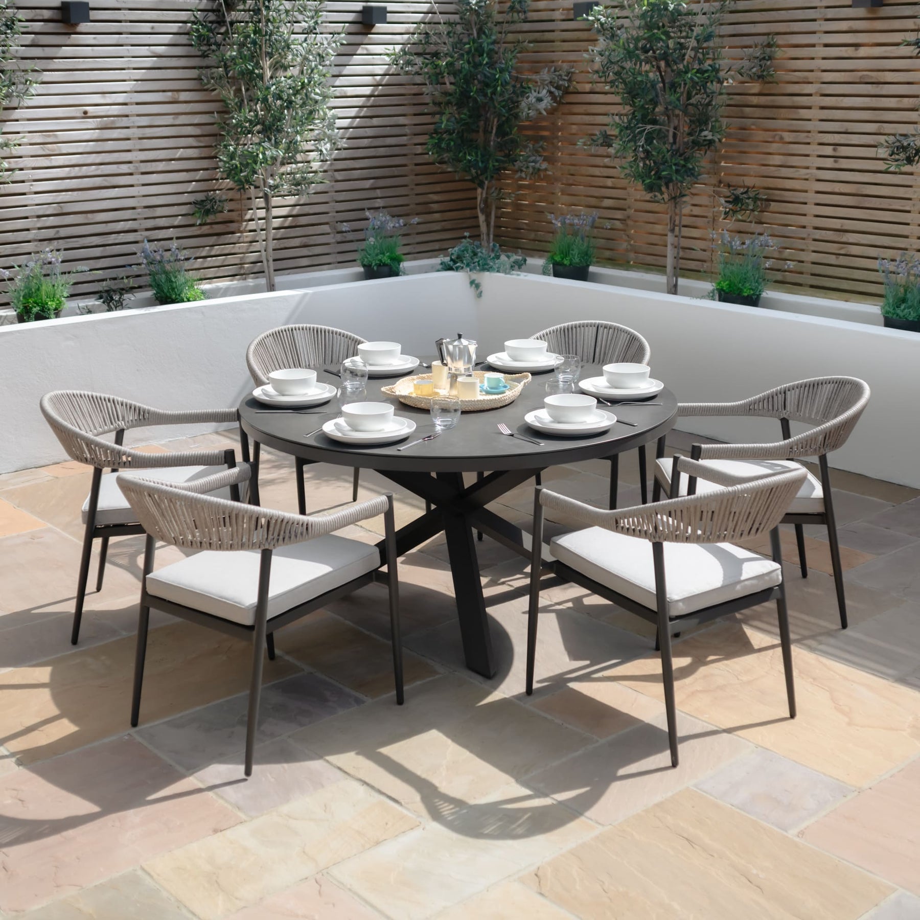 Roma 6 Seat Round Dining Set - Clay Stone Grey – Modern Rattan Ltd