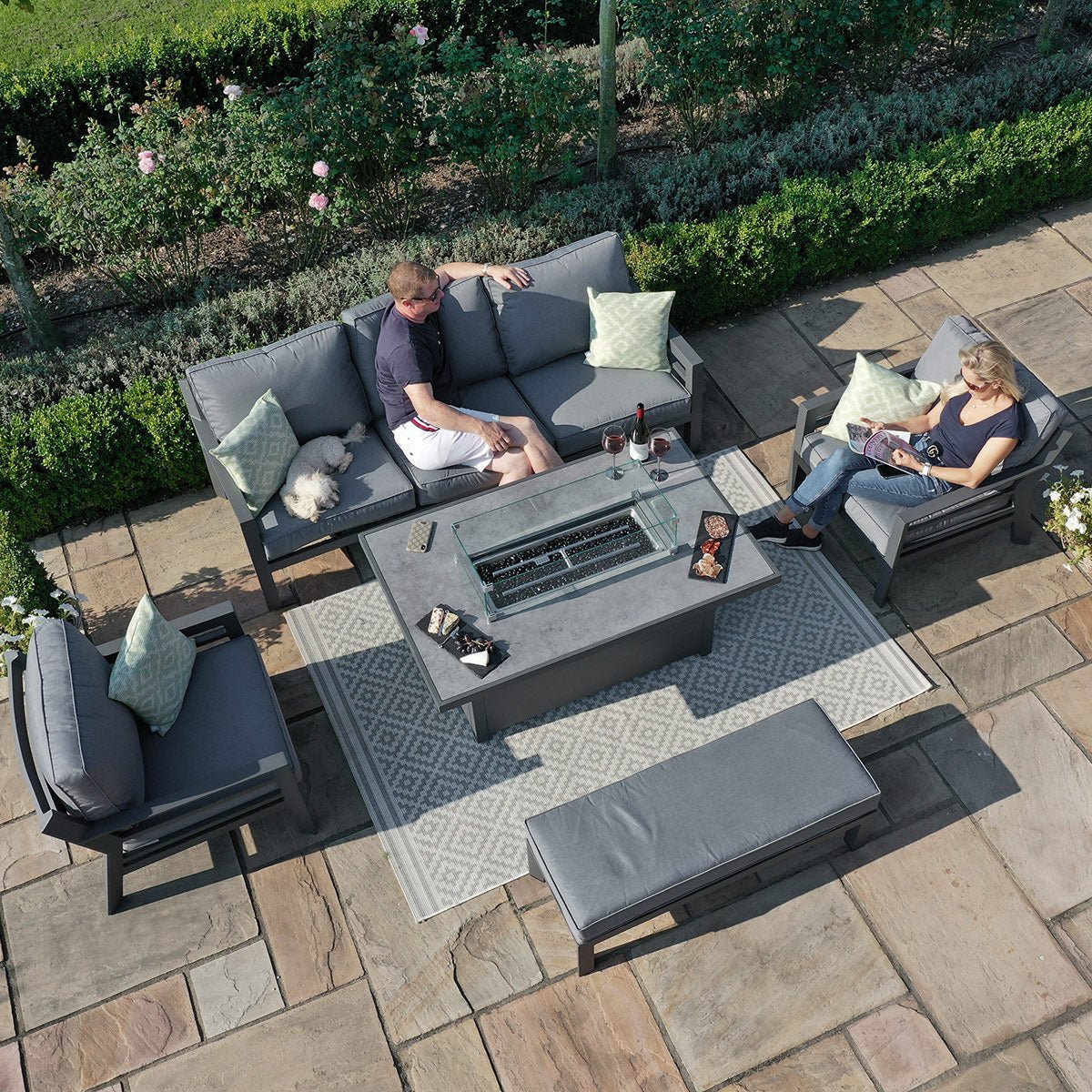 Maze - Amalfi 3 Seat Sofa Dining Set with Rectangular Fire Pit Table ...