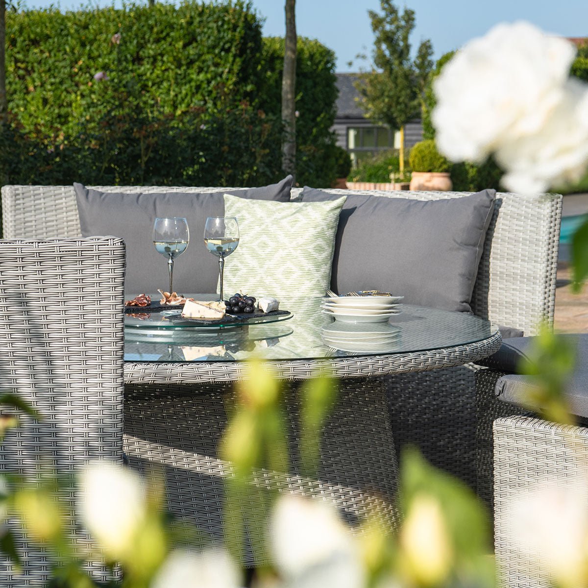 Maze - Ascot Round Sofa Dining Set with Rising Table – Modern Rattan Ltd