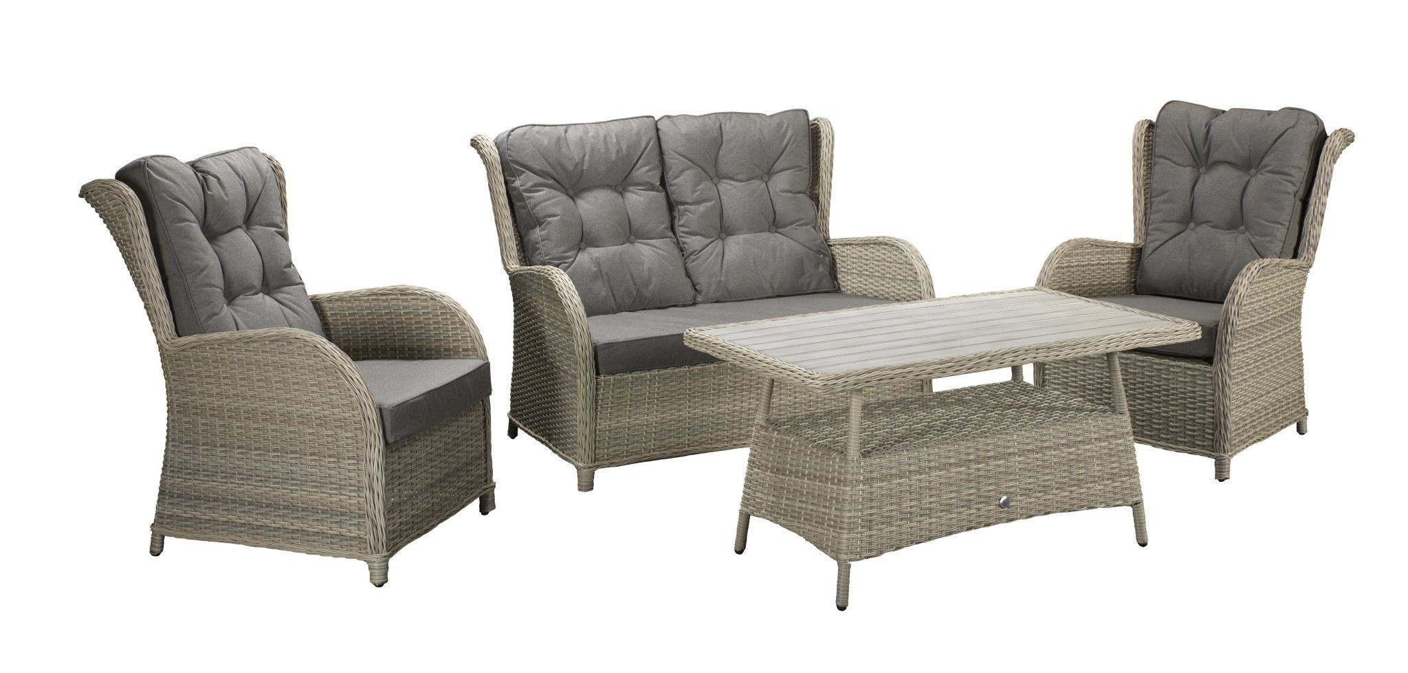 Meghan - Four Seat Rattan Sofa Set With Table In Creamy Grey Wicker Wi ...
