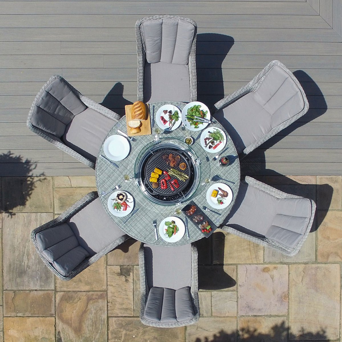 Maze - Oxford 6 Seat Round Fire Pit Dining Set with Venice Chairs and ...